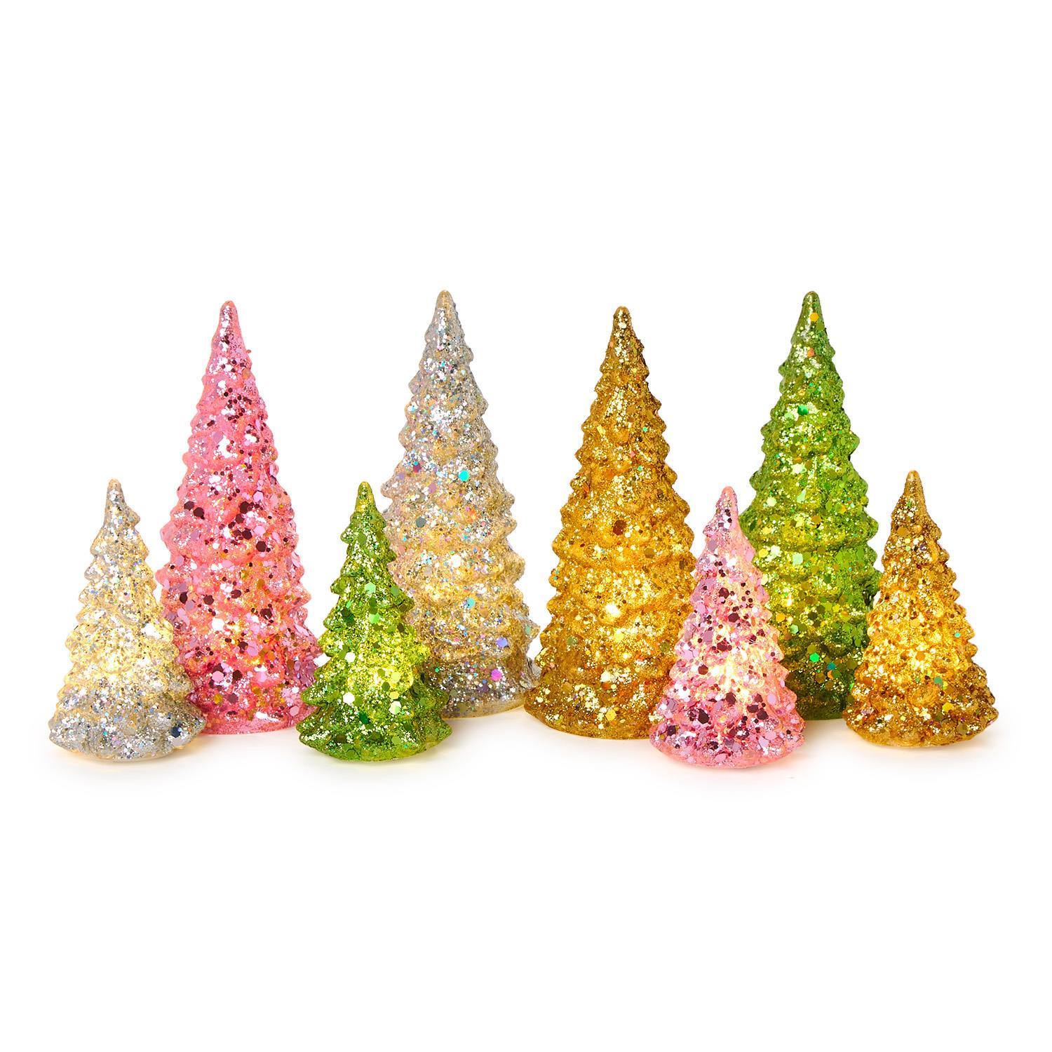 Mini Light-Up Glitter Trees 32 Pc Unit Includes 4 Colors and 2 Sizes