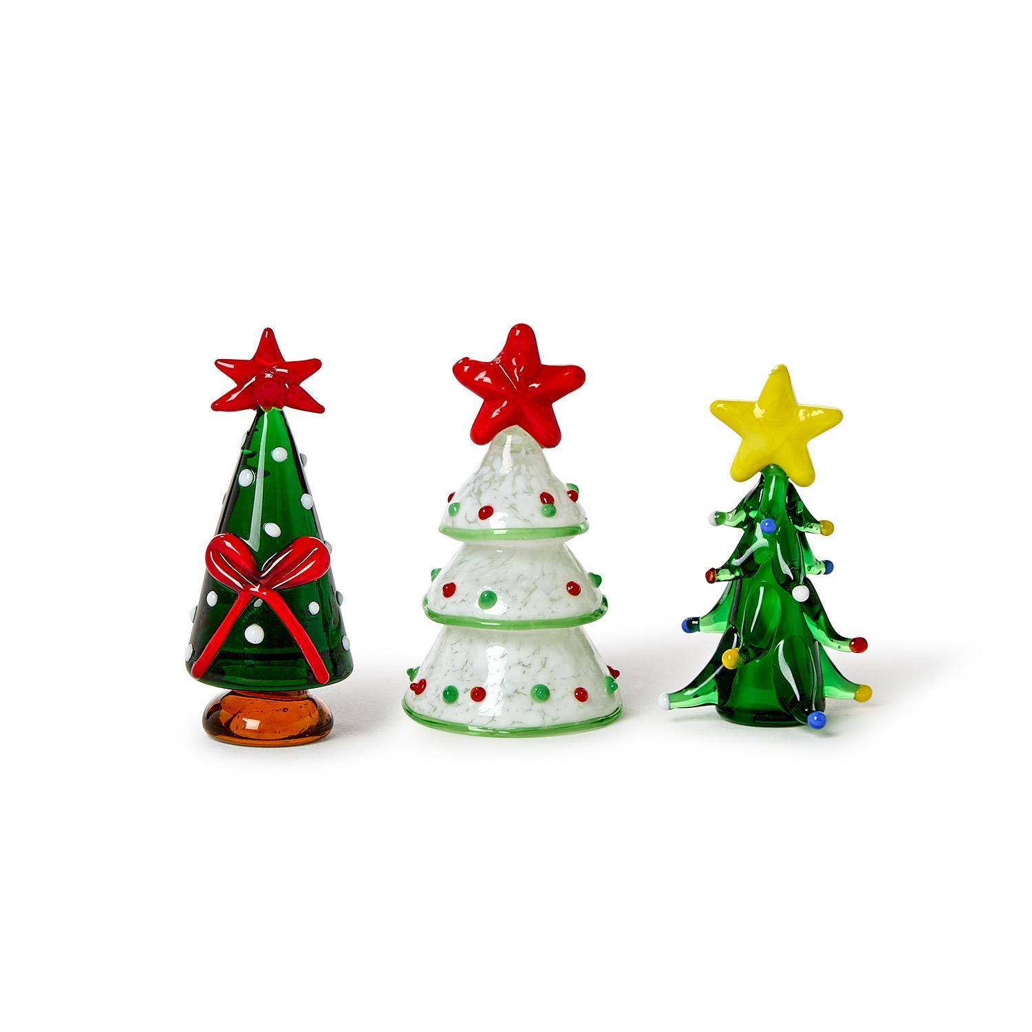 Holiday Tree 18 Pc Hand-Blown Glass Trees in Gift Box Unit Includes 3 ...