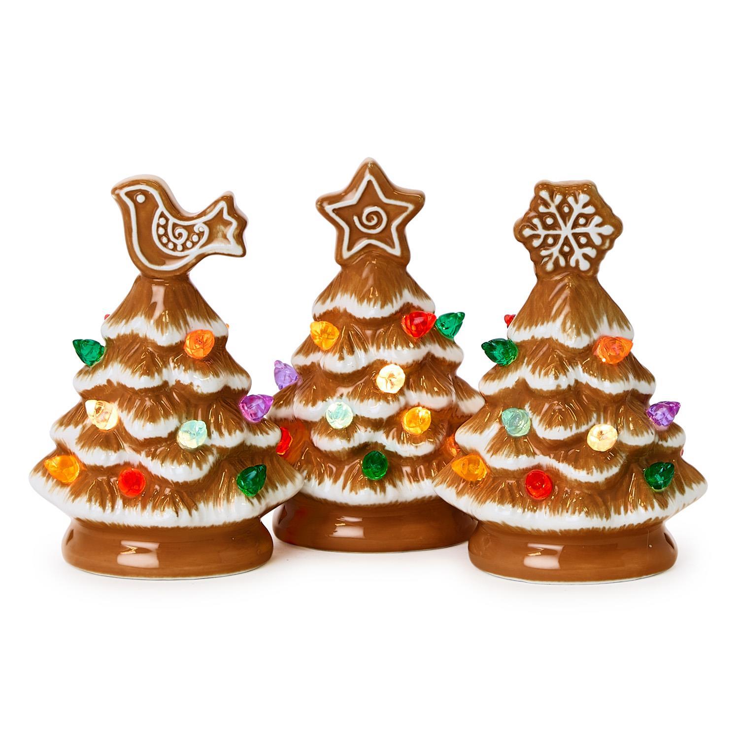 24 Pc Mini Gingerbread Trees with LED Lights Unit Includes 3 Styles