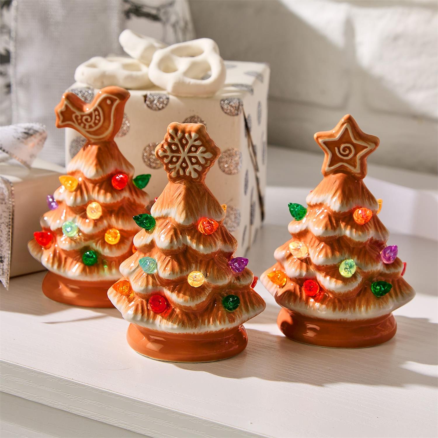 24 Pc Mini Gingerbread Trees with LED Lights Unit Includes 3 Styles
