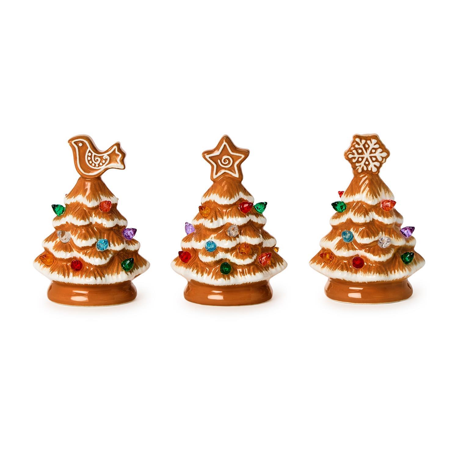 24 Pc Mini Gingerbread Trees with LED Lights Unit Includes 3 Styles