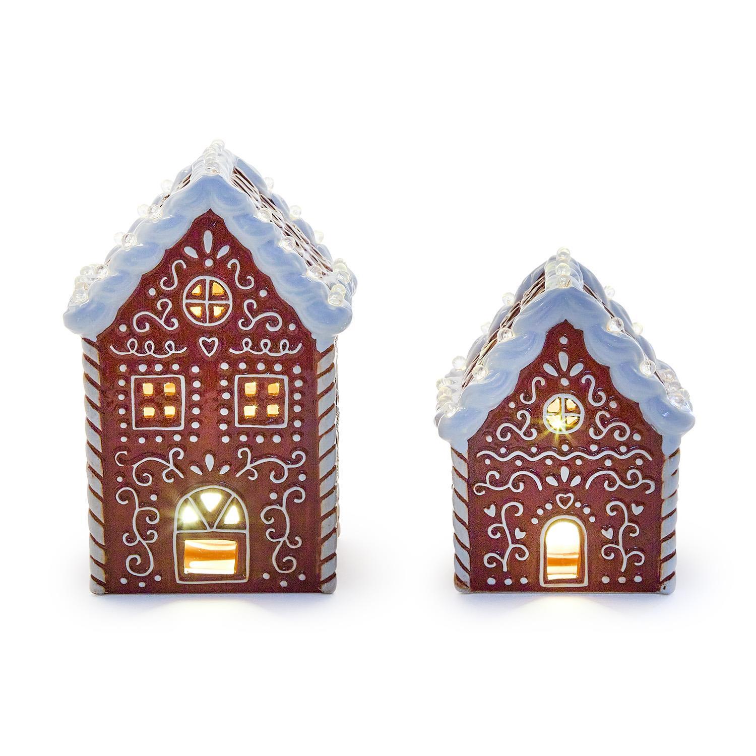 Set of 2 Light-Up Gingerbread Houses