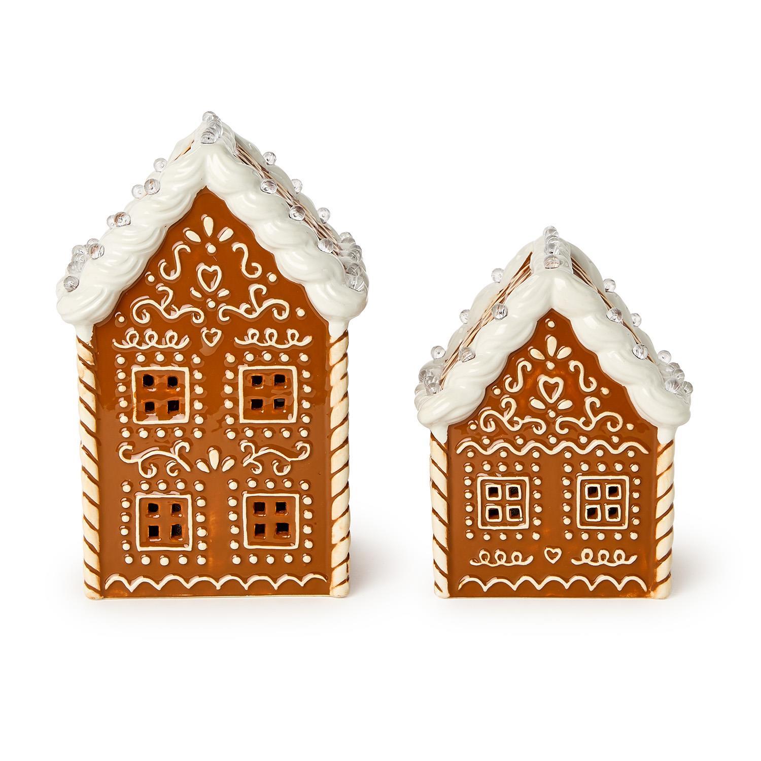 Set of 2 Light-Up Gingerbread Houses