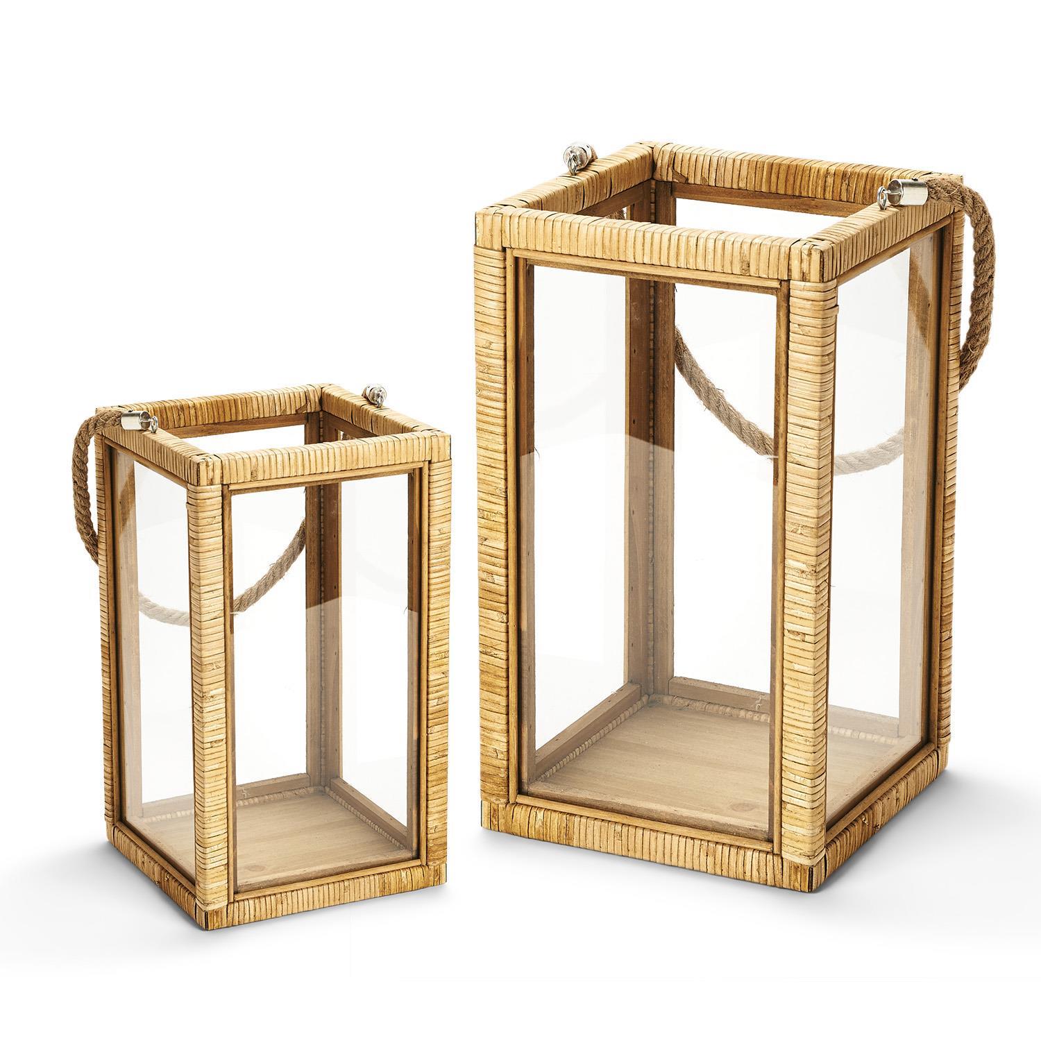 S/2 Decorative Rattan Lanterns W/ Rope Handle