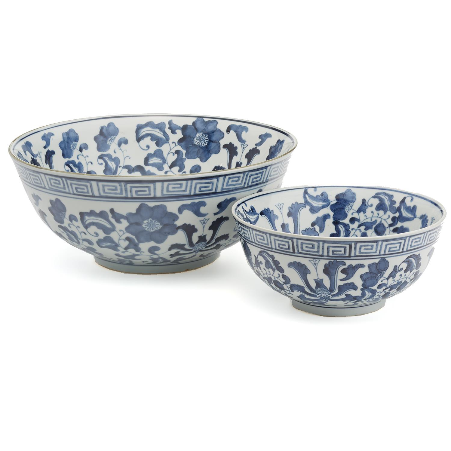 S/2 Blue & White Lotus Flower Bowl