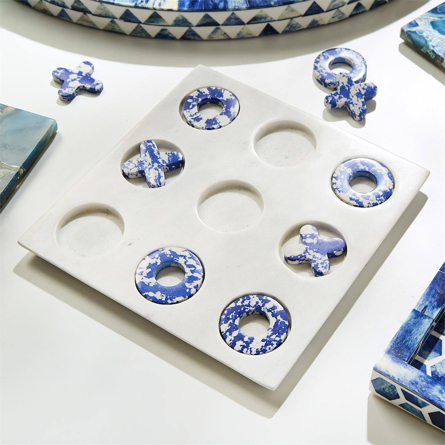 Blue Marble Hand-Crafted Tic-Tac-Toe