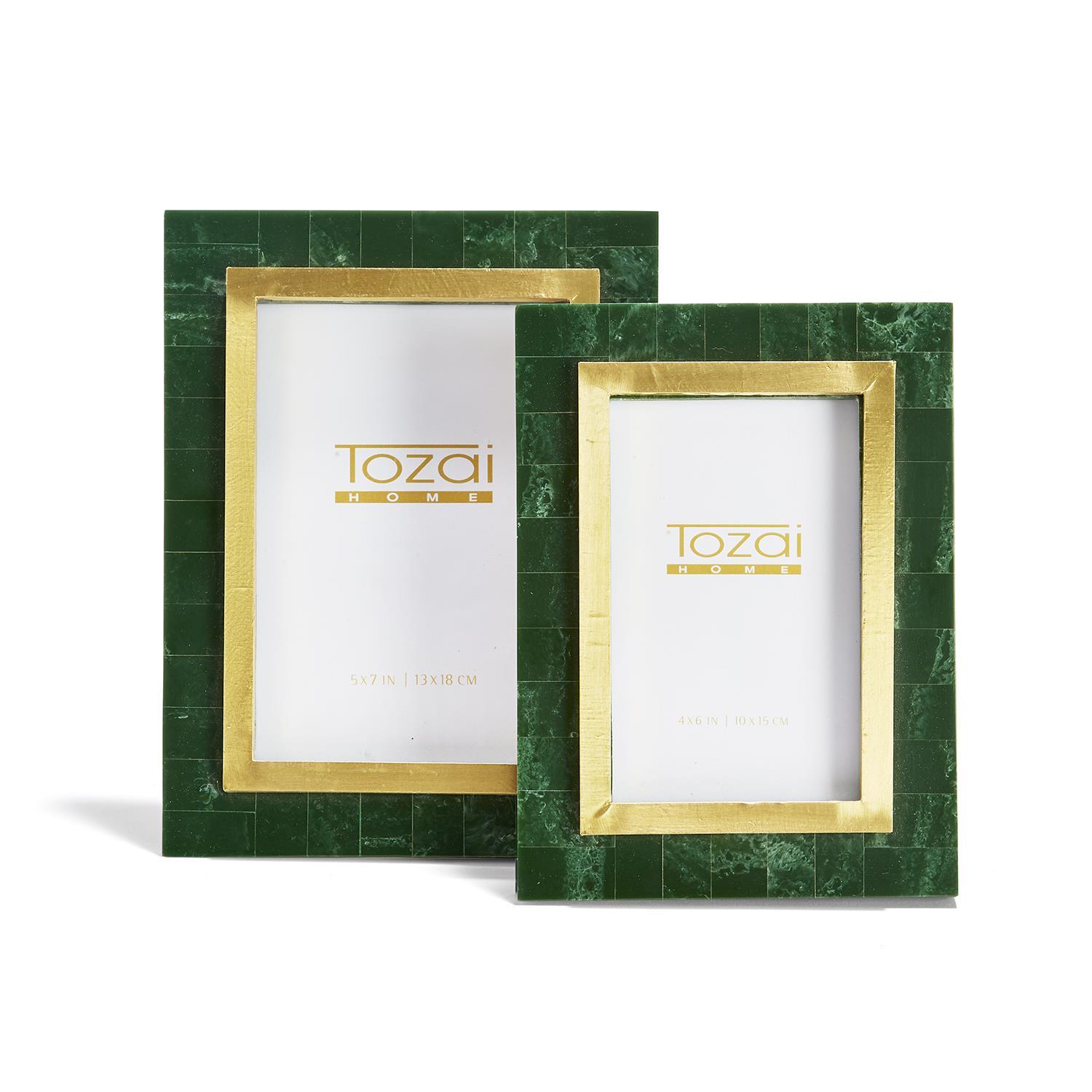 S/2 Aventurine Green and Gold Photo Frame Incl 2 Sizes
