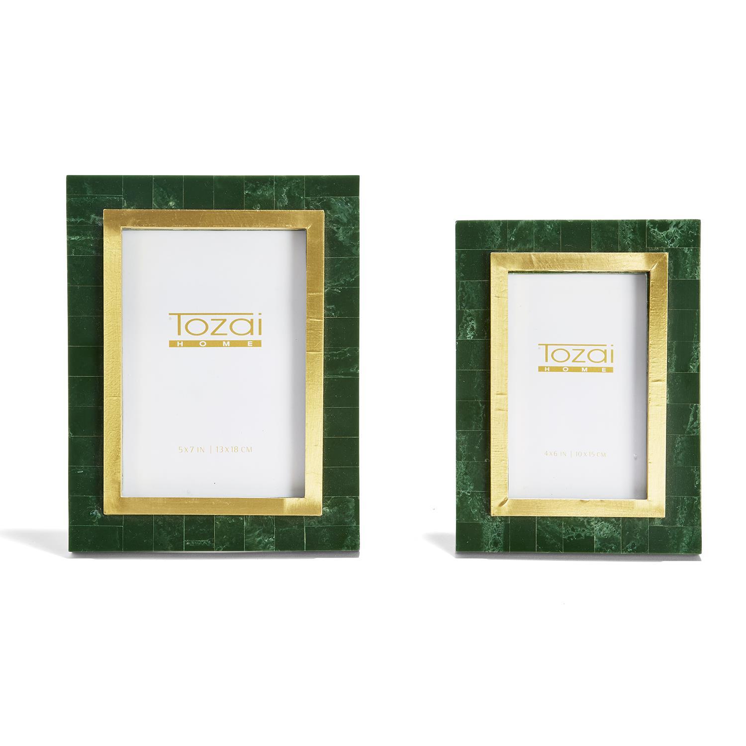 S/2 Aventurine Green and Gold Photo Frame Incl 2 Sizes