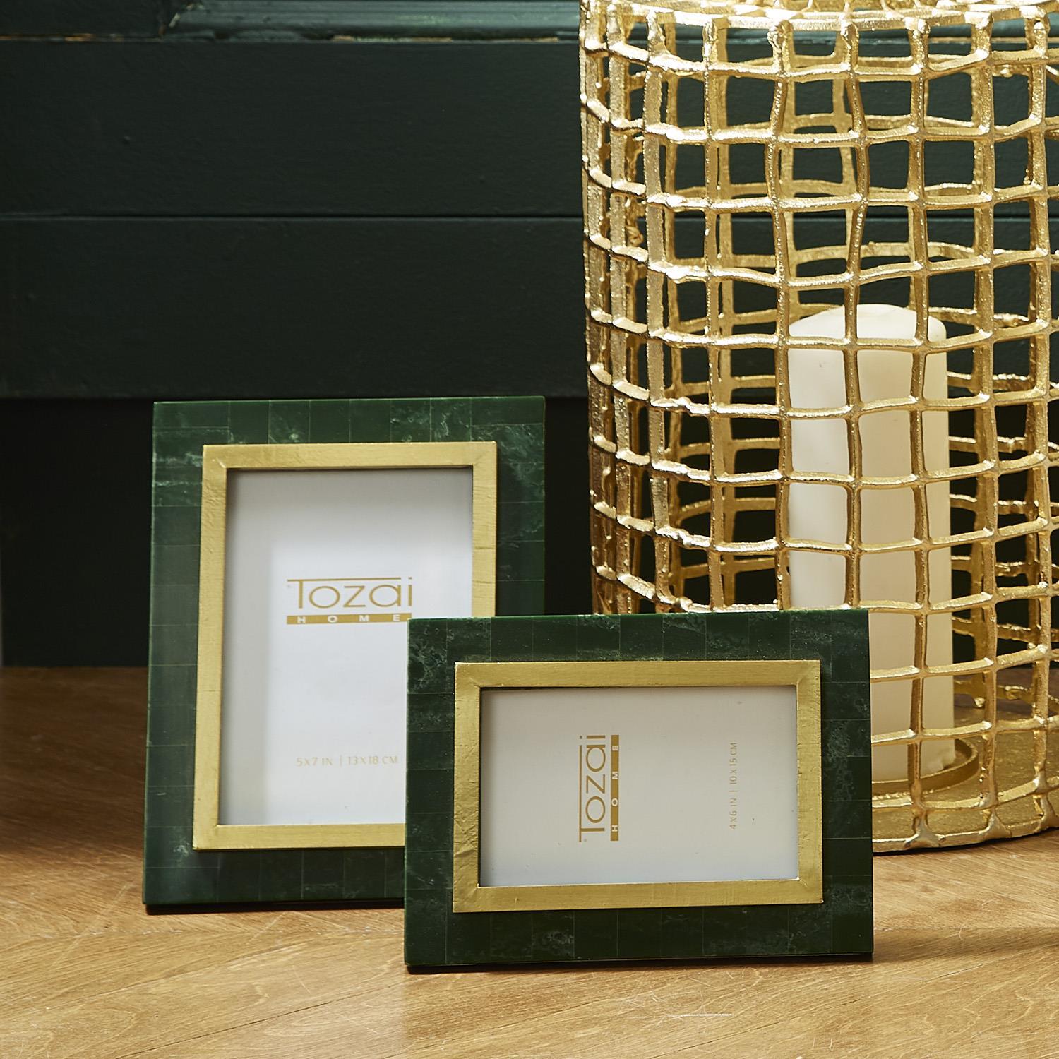 S/2 Aventurine Green and Gold Photo Frame Incl 2 Sizes