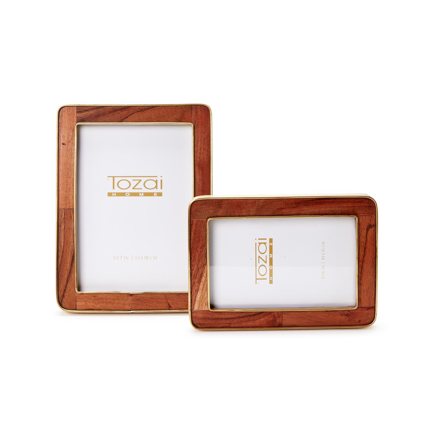 Wood S/2 Rounded Edge with Brass Photo Frames