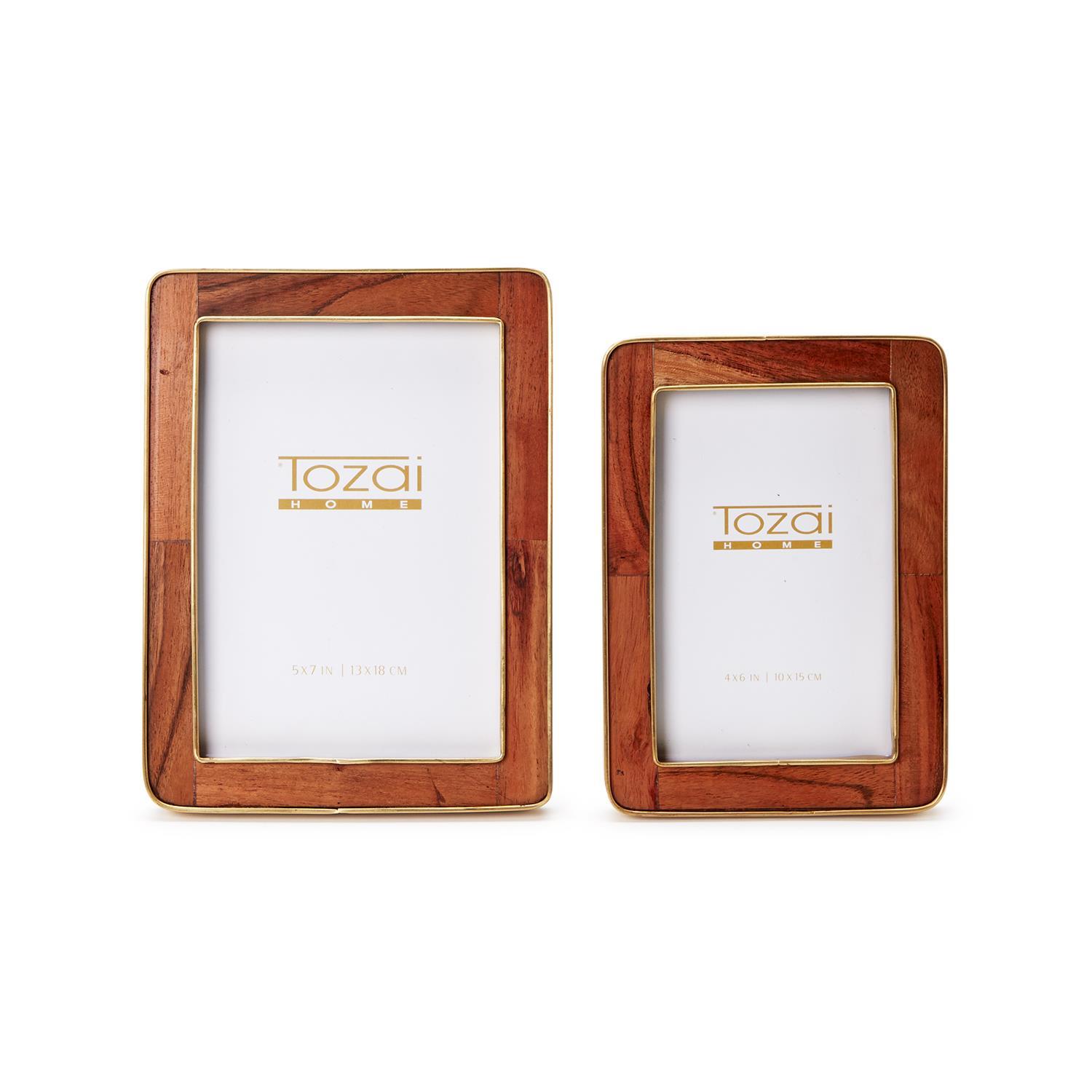 Wood S/2 Rounded Edge with Brass Photo Frames