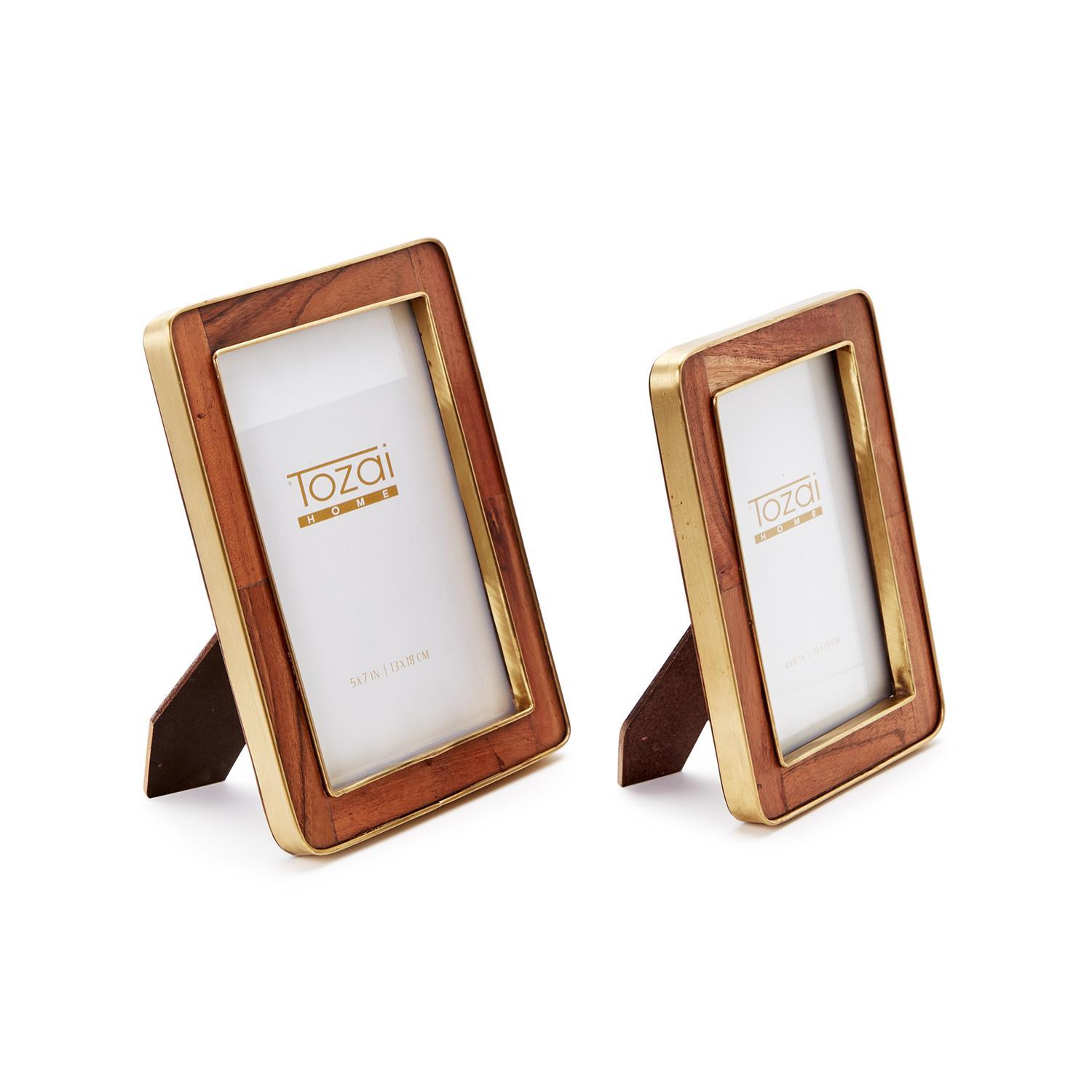 Wood S/2 Rounded Edge with Brass Photo Frames