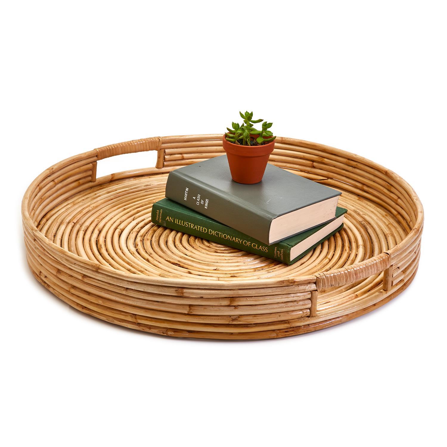 24" Cane Hand-Crafted Rounded Tray