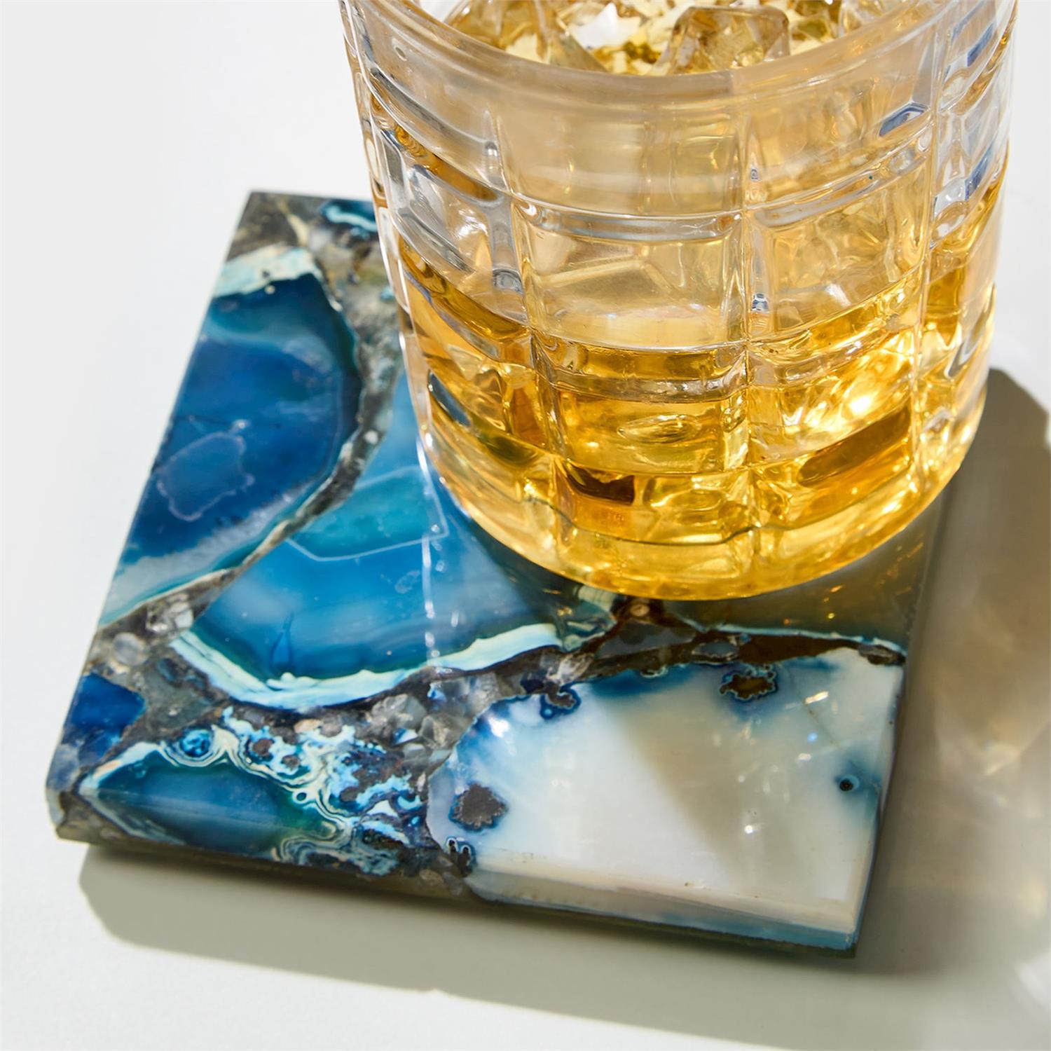 S/4 Blue Agate Coasters with Resin Base