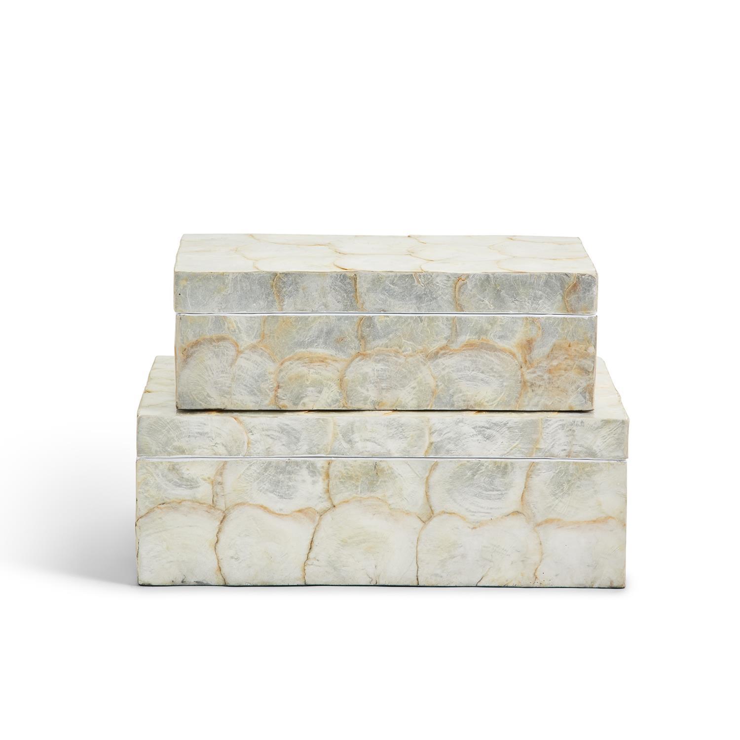 S/2 Super White Capiz Shell Accent Boxes