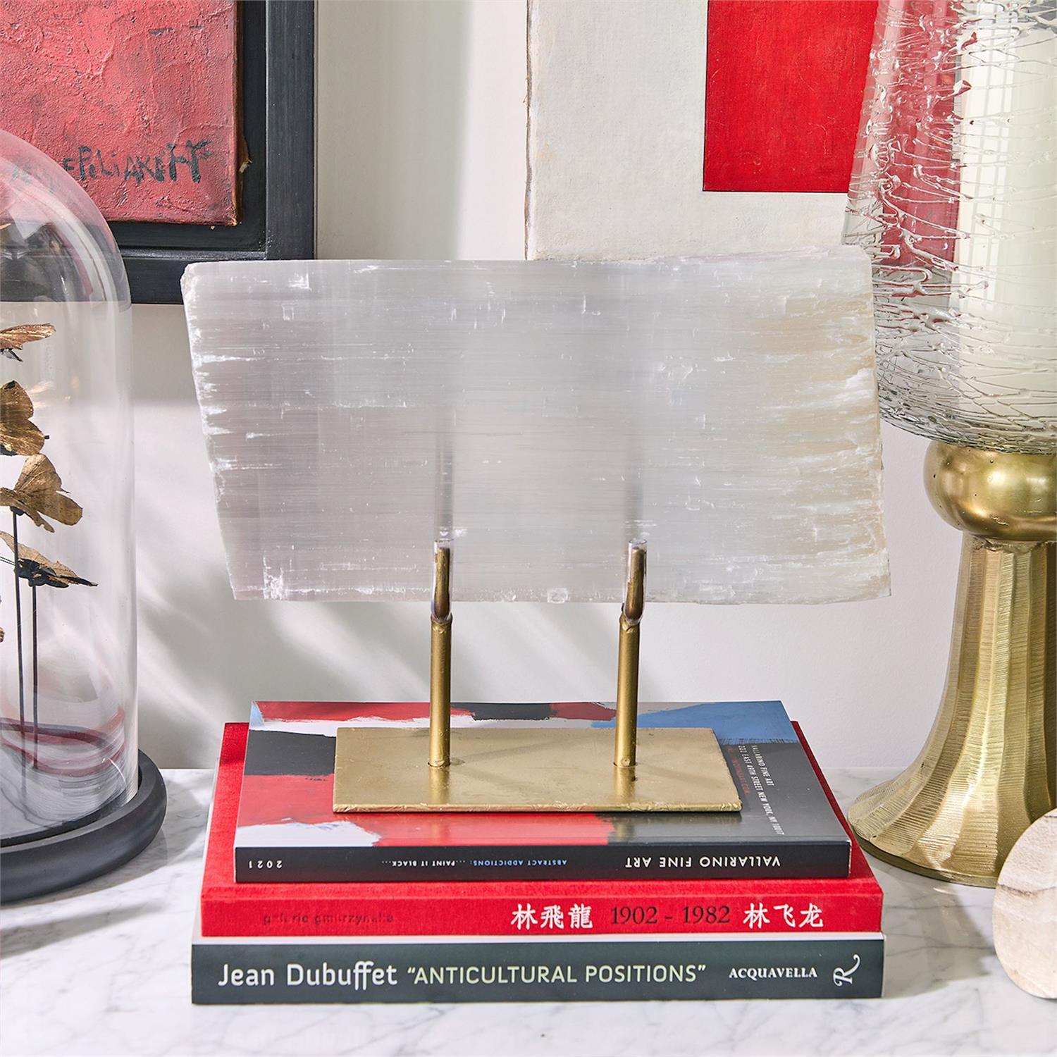 Selenite Slab on Gold Stand