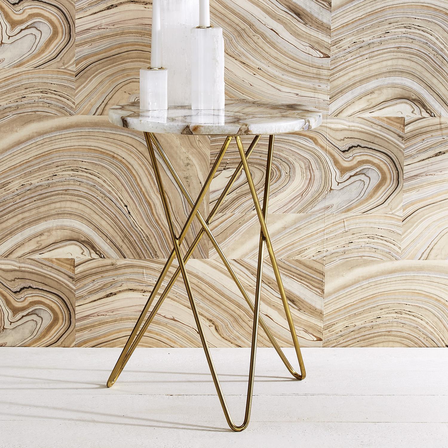 White Agate Table w/Steel Base