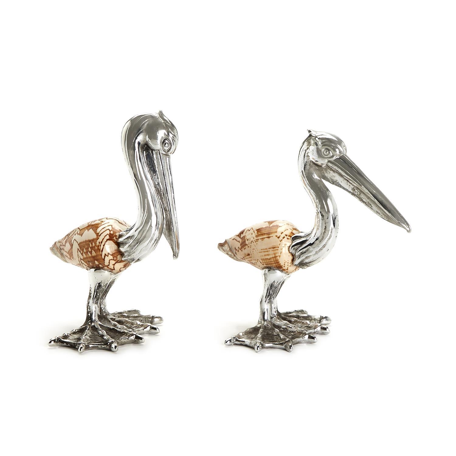 S/2 Pelican Sculptures Silver Plated Resin