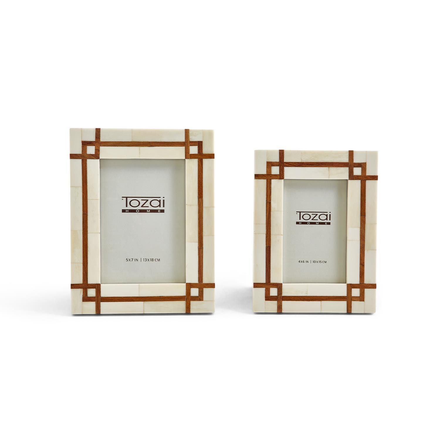 Bordered S/2 Photo Frame with Wood Inset