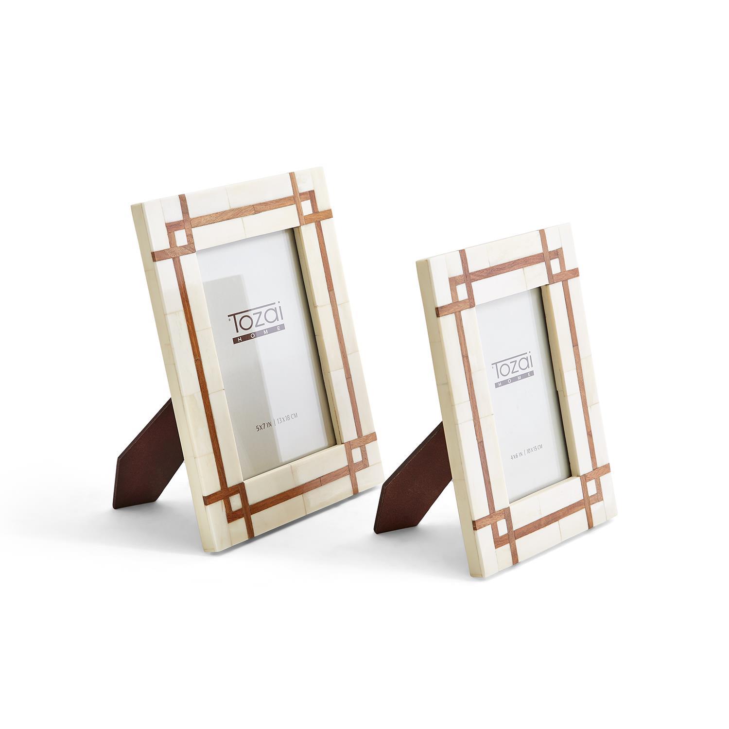 Bordered S/2 Photo Frame with Wood Inset