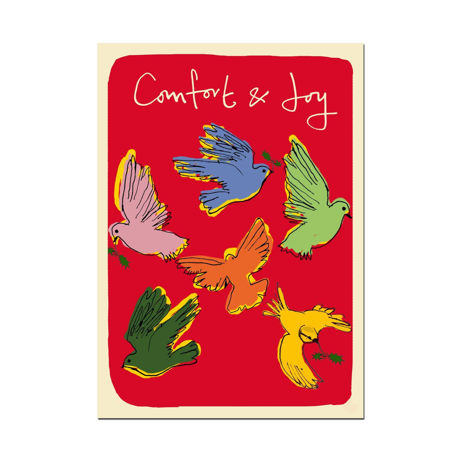 S/10 "Comfort and Joy Little Birds Red" Holiday Cards