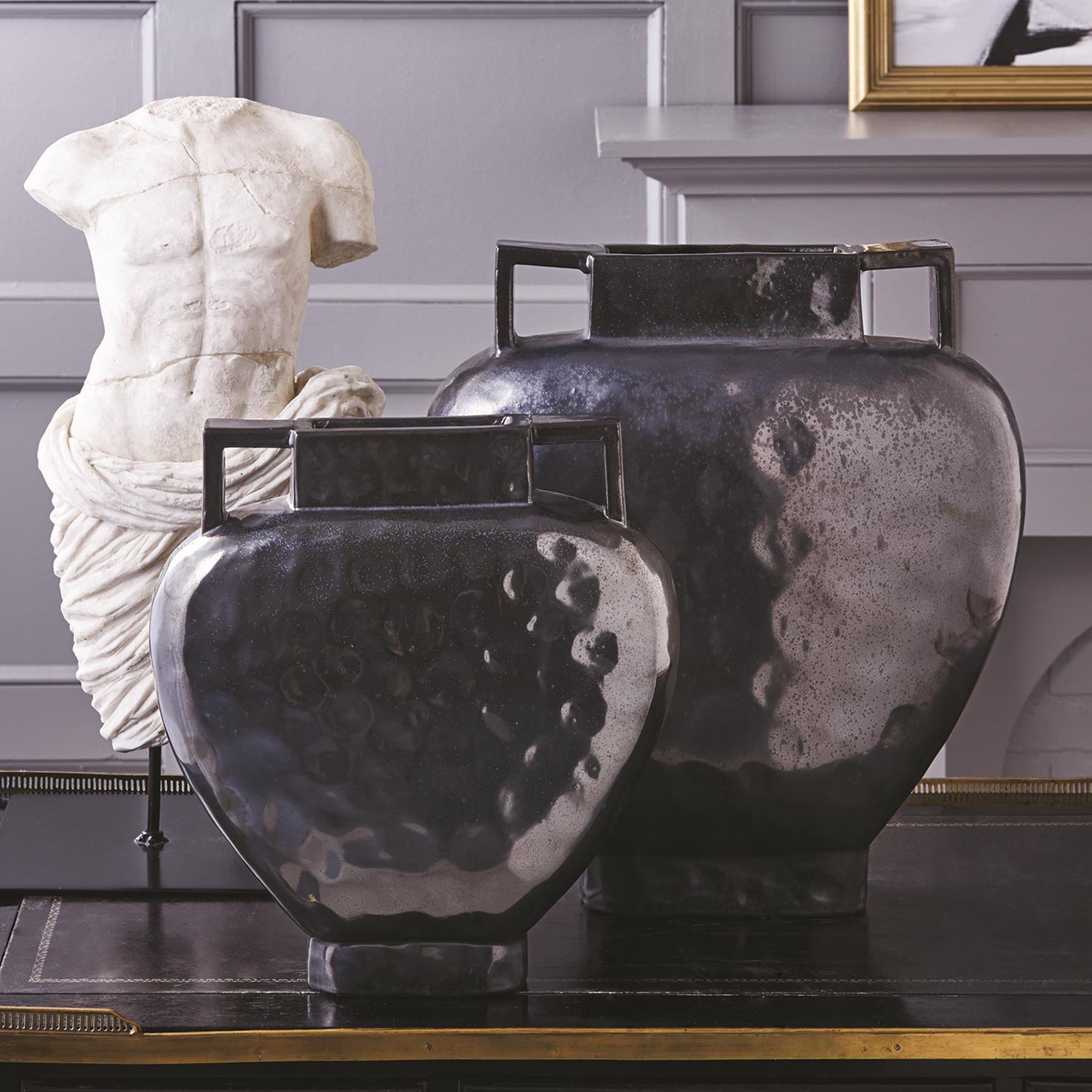 S/2 2 Handled Flat Vases Vases - Ceramic