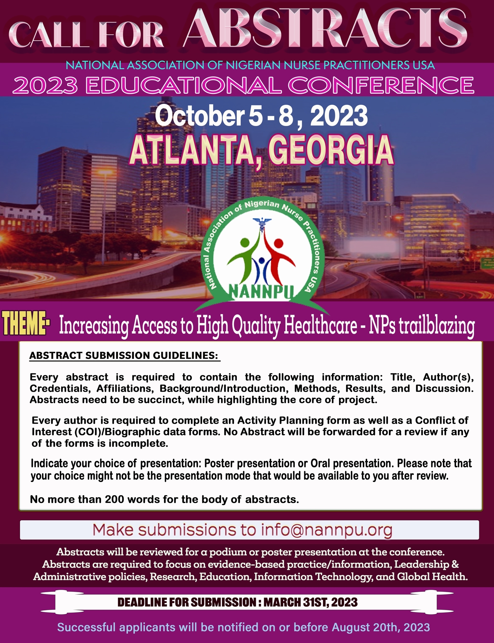 NANNPU EDUCATIONAL CONFERENCE 2023 & CALL FOR ABSTRACTS | National ...