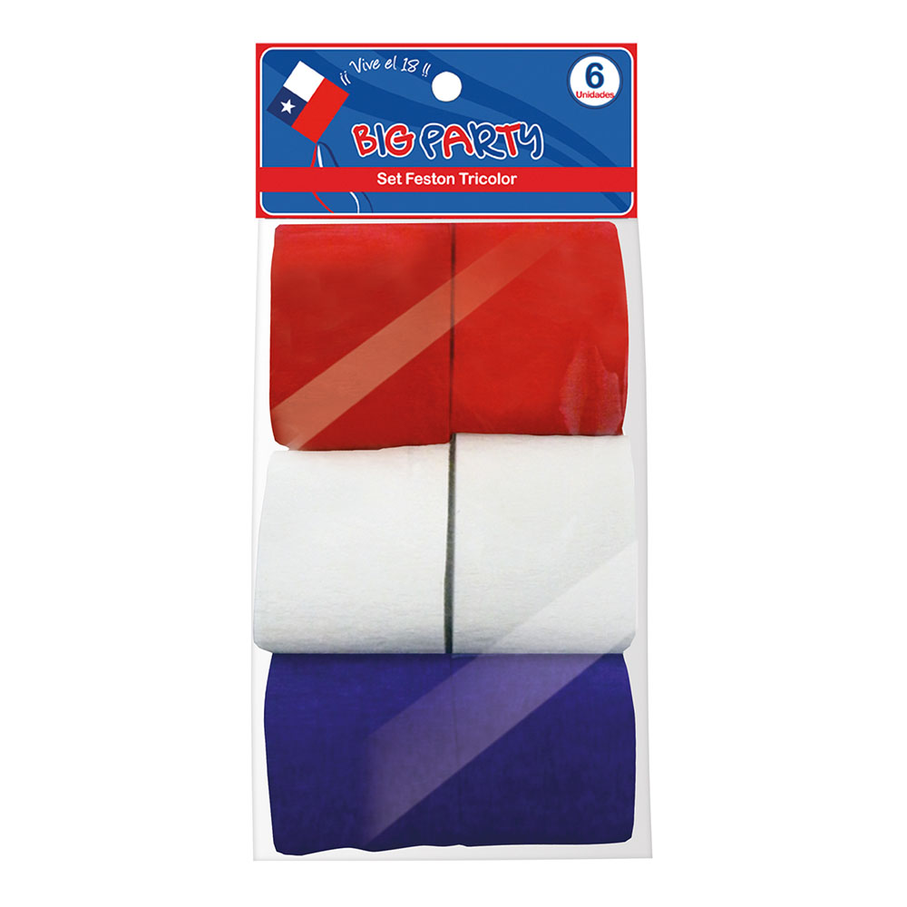Set 6 Piezas Feston Tricolor 10Mtsx4 cm Big Party | EntreKids