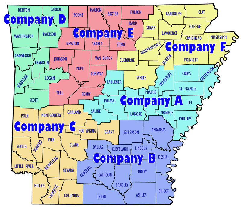 State Police Companies Map - Encyclopedia of Arkansas