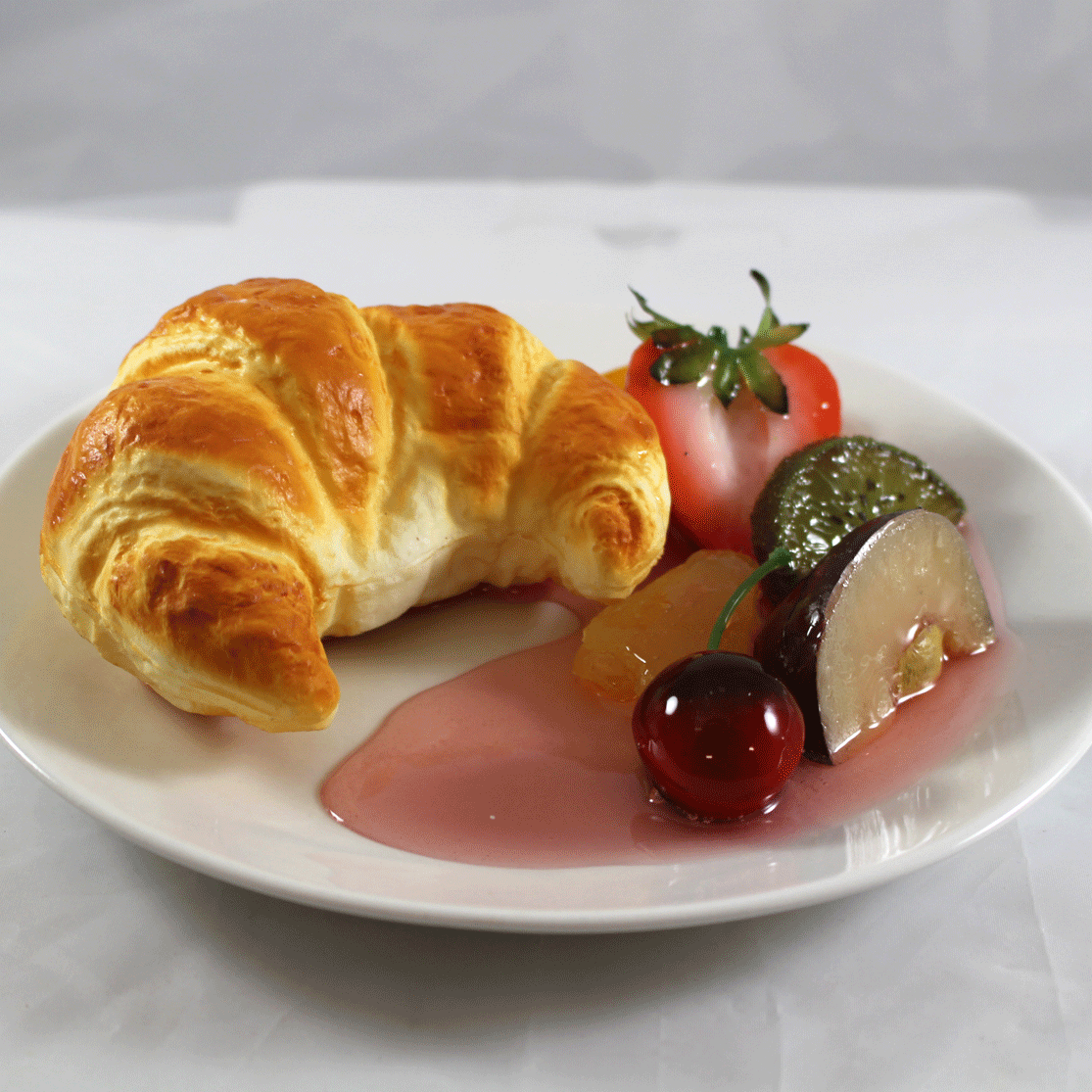 Plated Fake Croissant With Fruit | Just Dough It