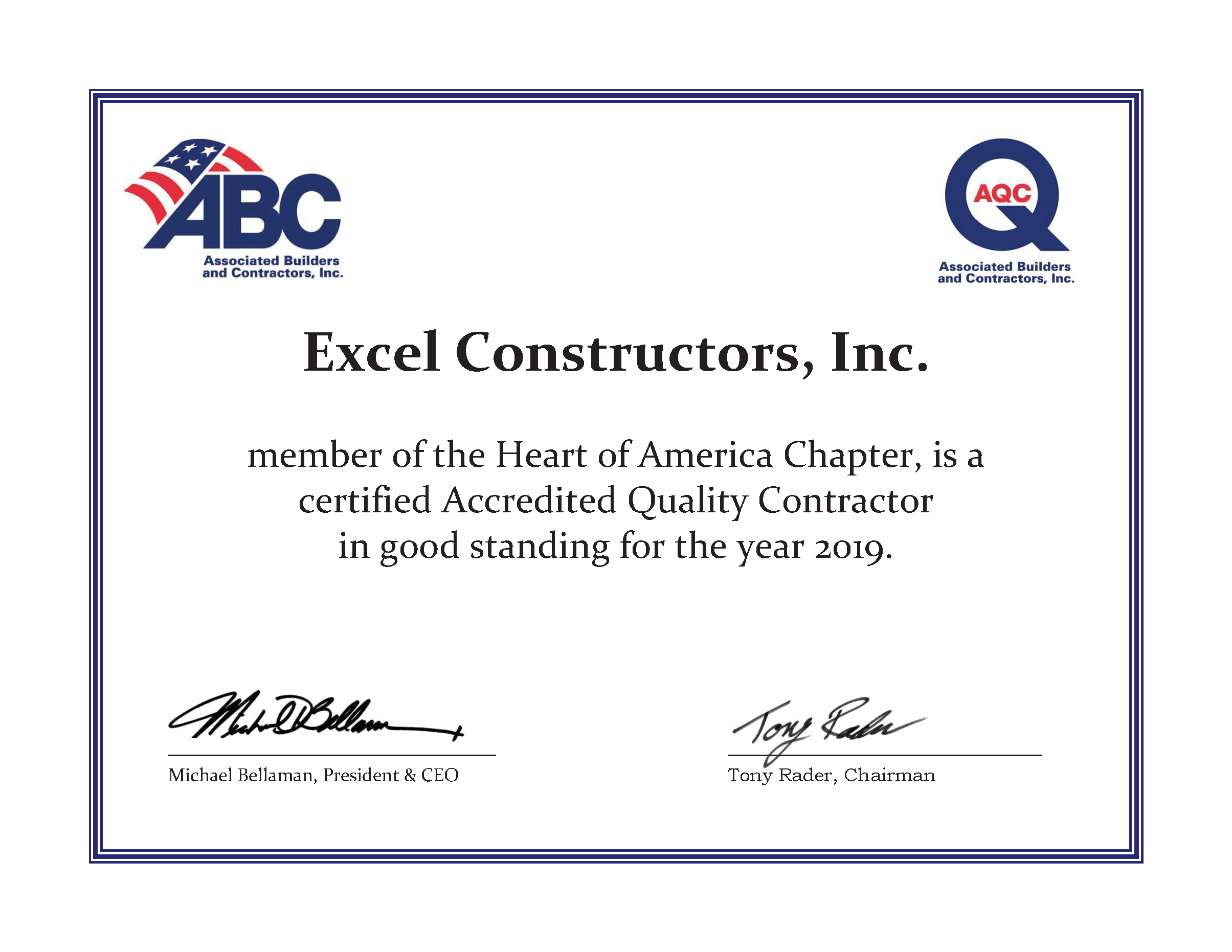 Excel Constructors Receives 2019 Accredited Quality Contractor Award ...