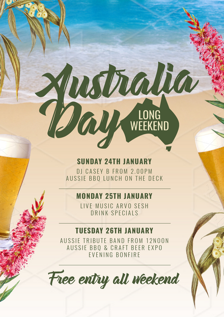 Australia Day Long Weekend with beach scene - Easil
