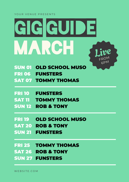 Green Band / Gig Guide Template with 4 week table - Easil