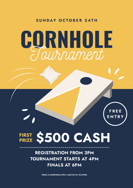 Cornhole Game Tournament Yellow & Blue Template - Easil