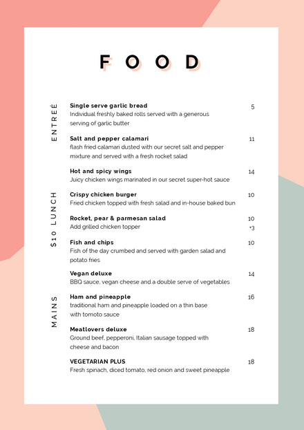 Pastel Colors Vintage Menu Designs