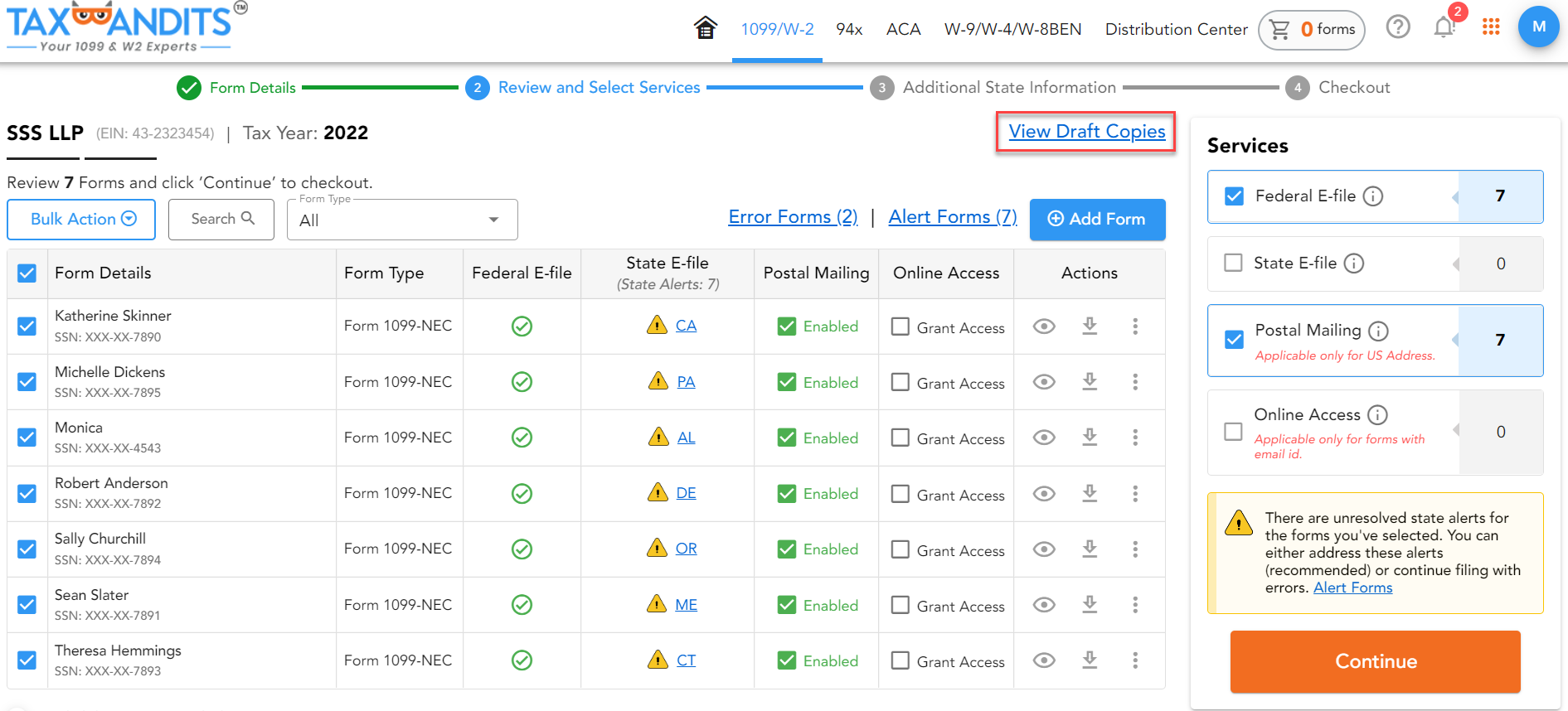 How to download the draft copies of my 1099/W-2 forms?