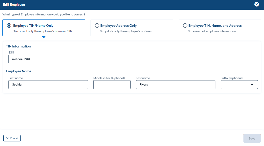 How do I correct the employees’ Name and/or SSN in W2s?