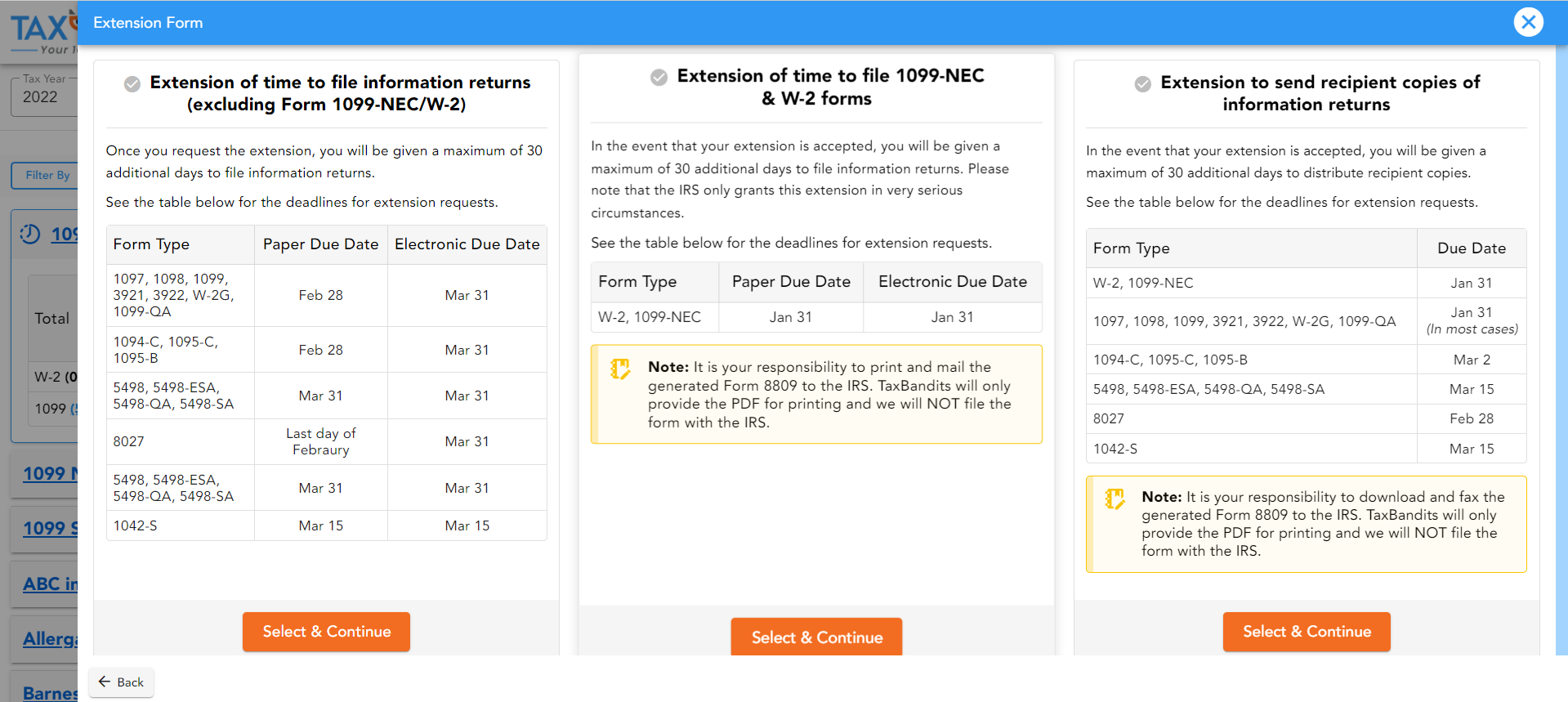 How to file form 8809 in TaxBandits?