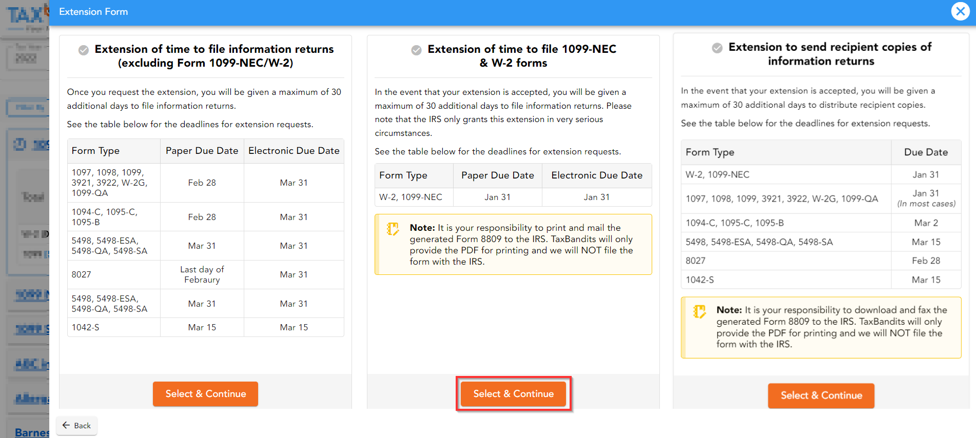 How to file form 8809 in TaxBandits?