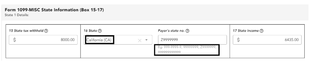 What is the State/Payer's State Number in Form 1099?