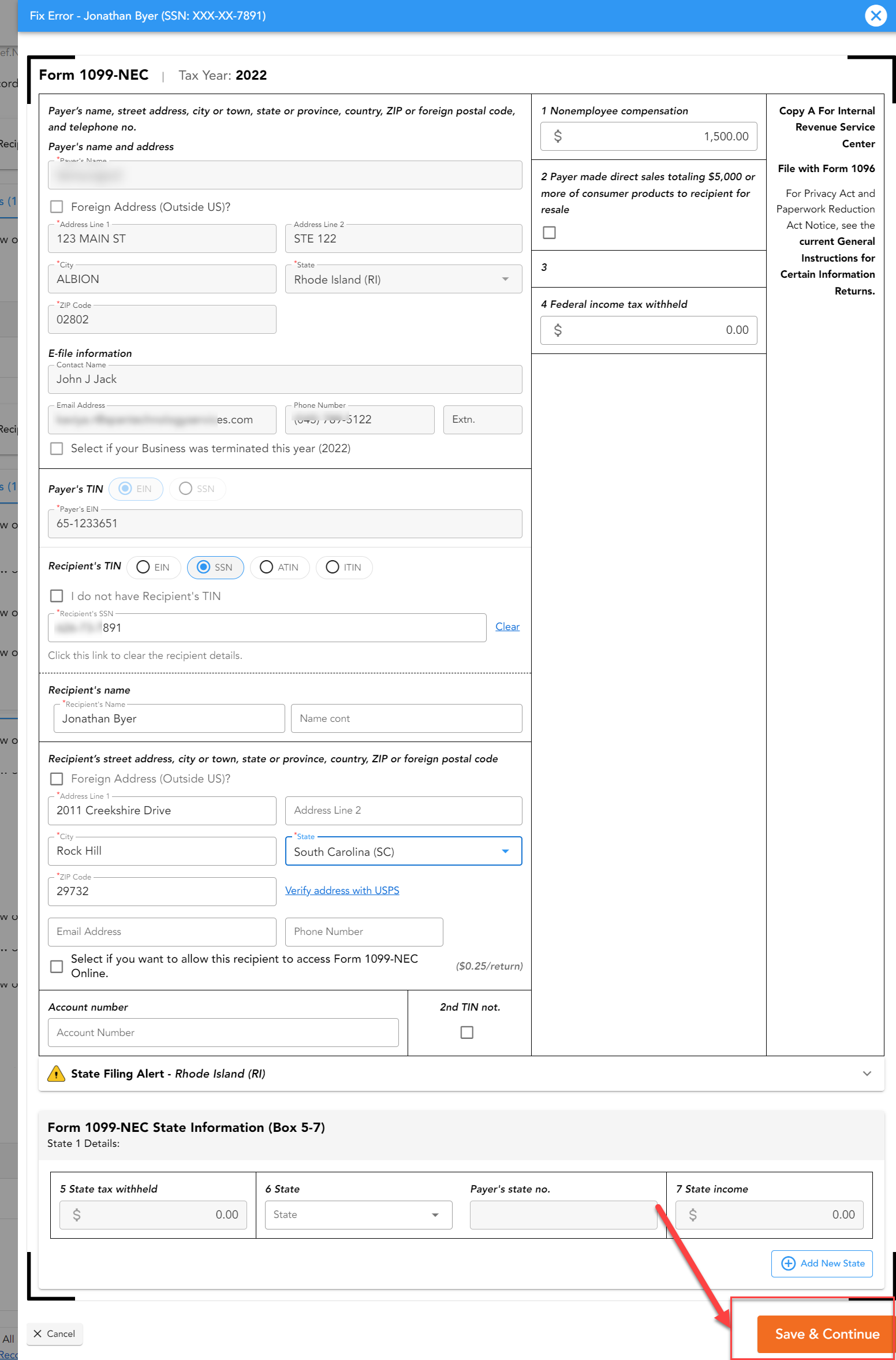 How do I fix the errors in the recipient records that were imported ...