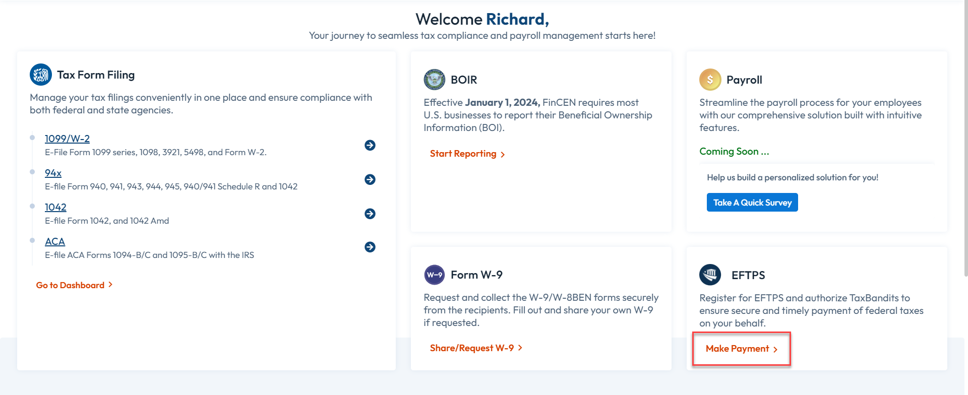 How to register my business for EFTPS in TaxBandits?