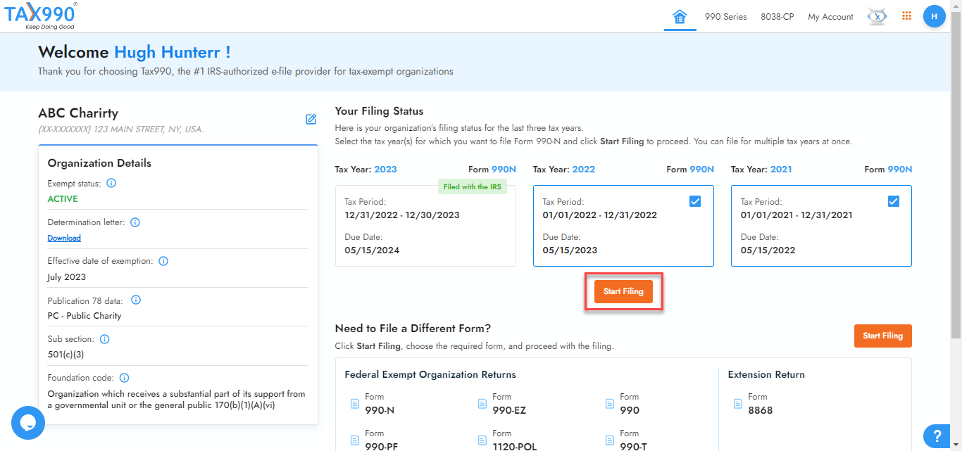 How do I file 990-N for a prior year?