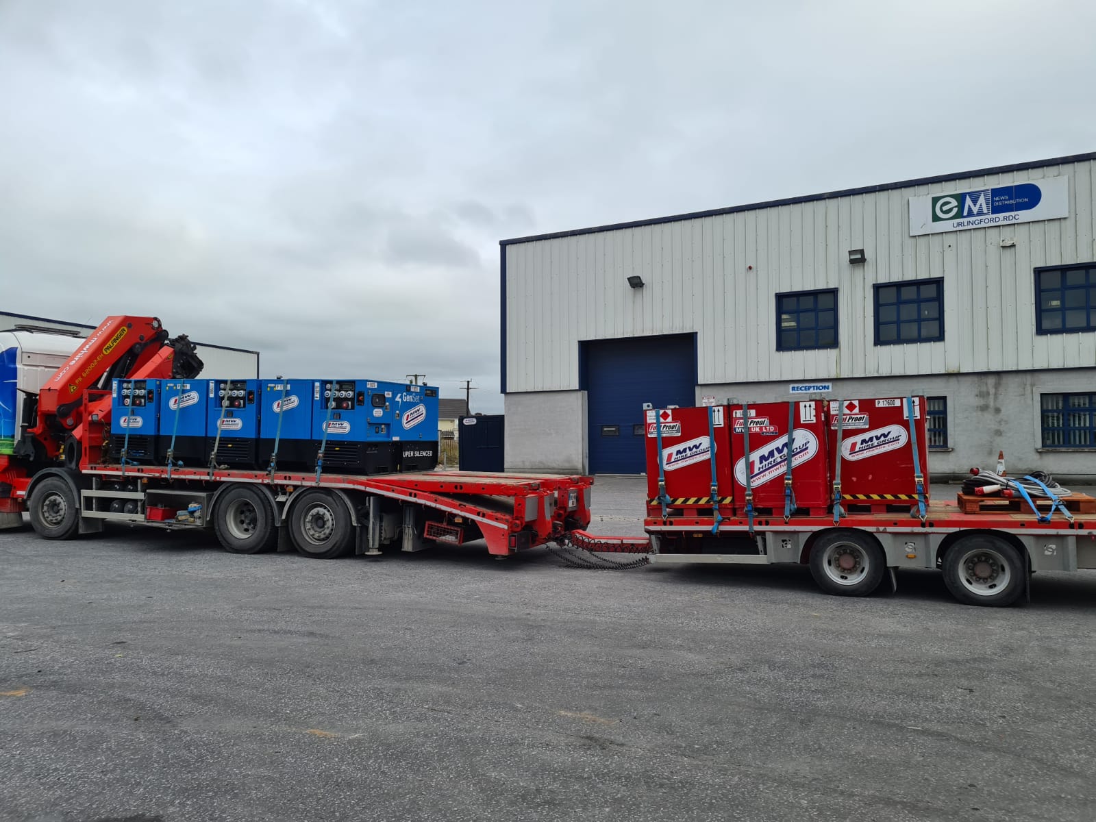 2 Full loads of generators and tanks heading out on a rental projec...