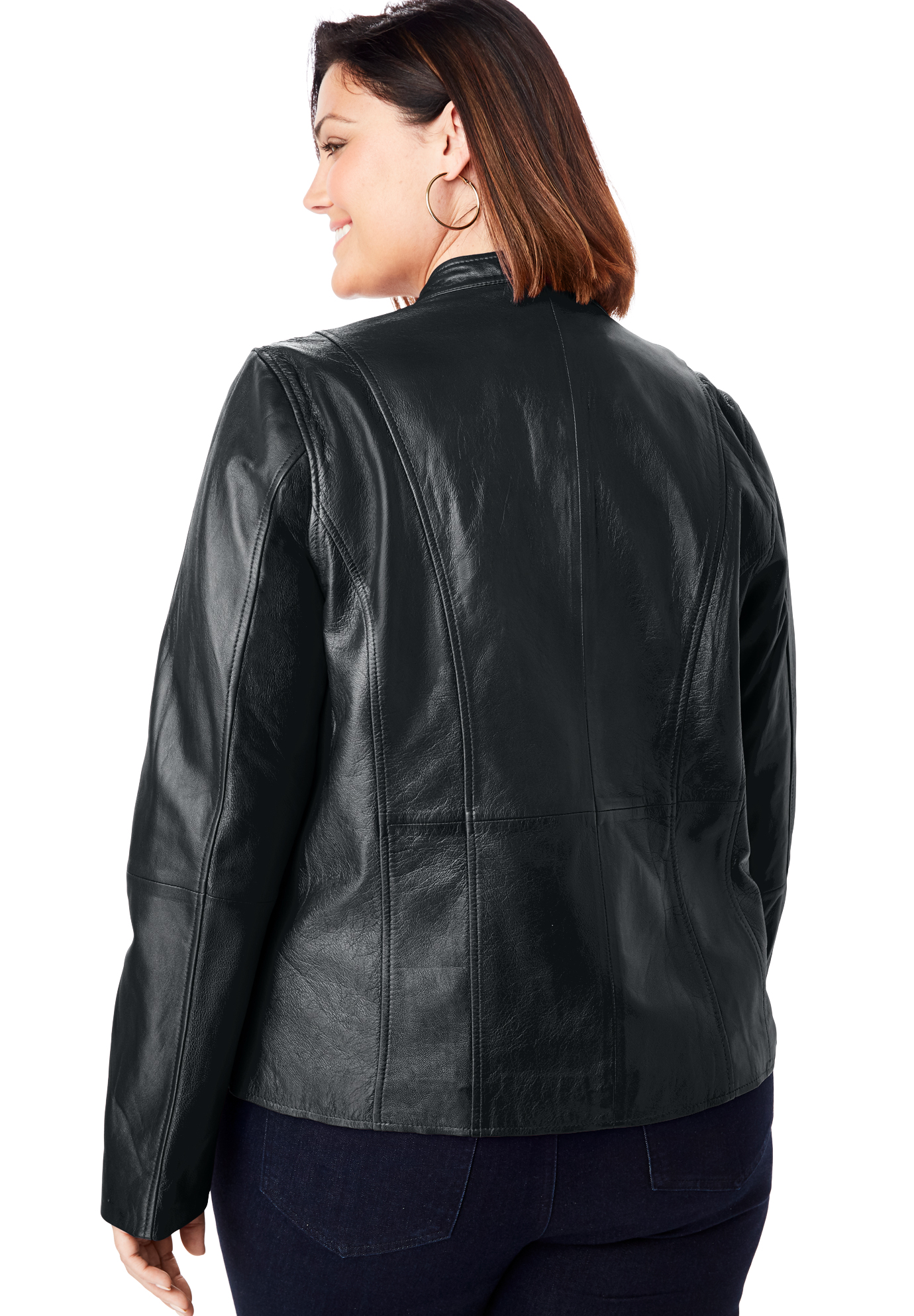 Jessica London Women's Plus Size Zip Front Leather Jacket Leather ...