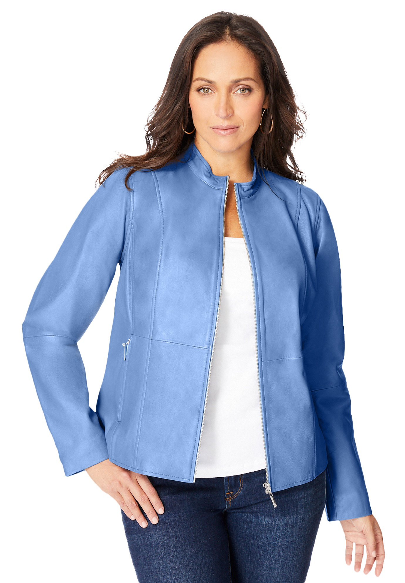 Jessica London Women's Plus Size Zip Front Leather Jacket Leather ...