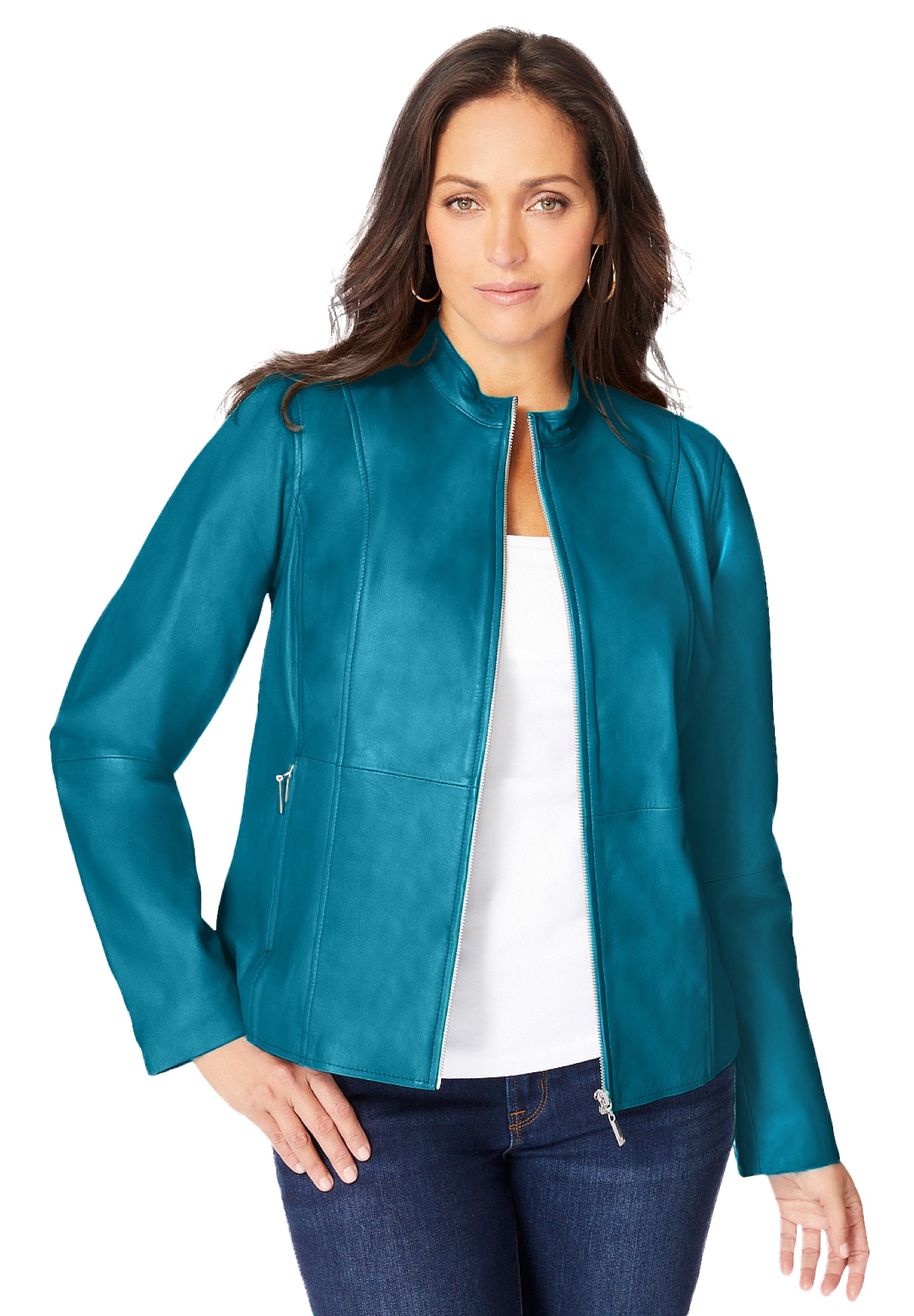 Jessica London Women's Plus Size Zip Front Leather Jacket | eBay