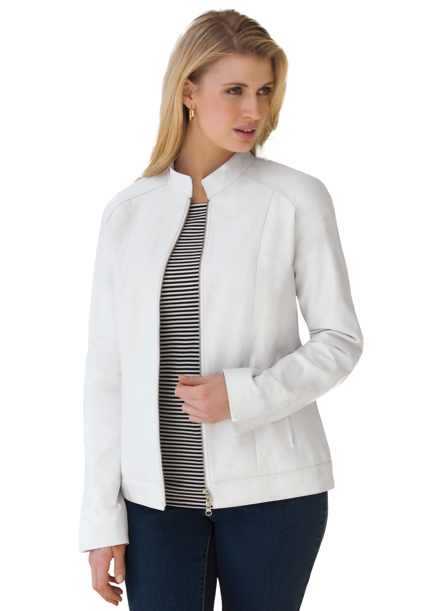 Jessica London Women's Plus Size Zip Front Leather Jacket Leather ...