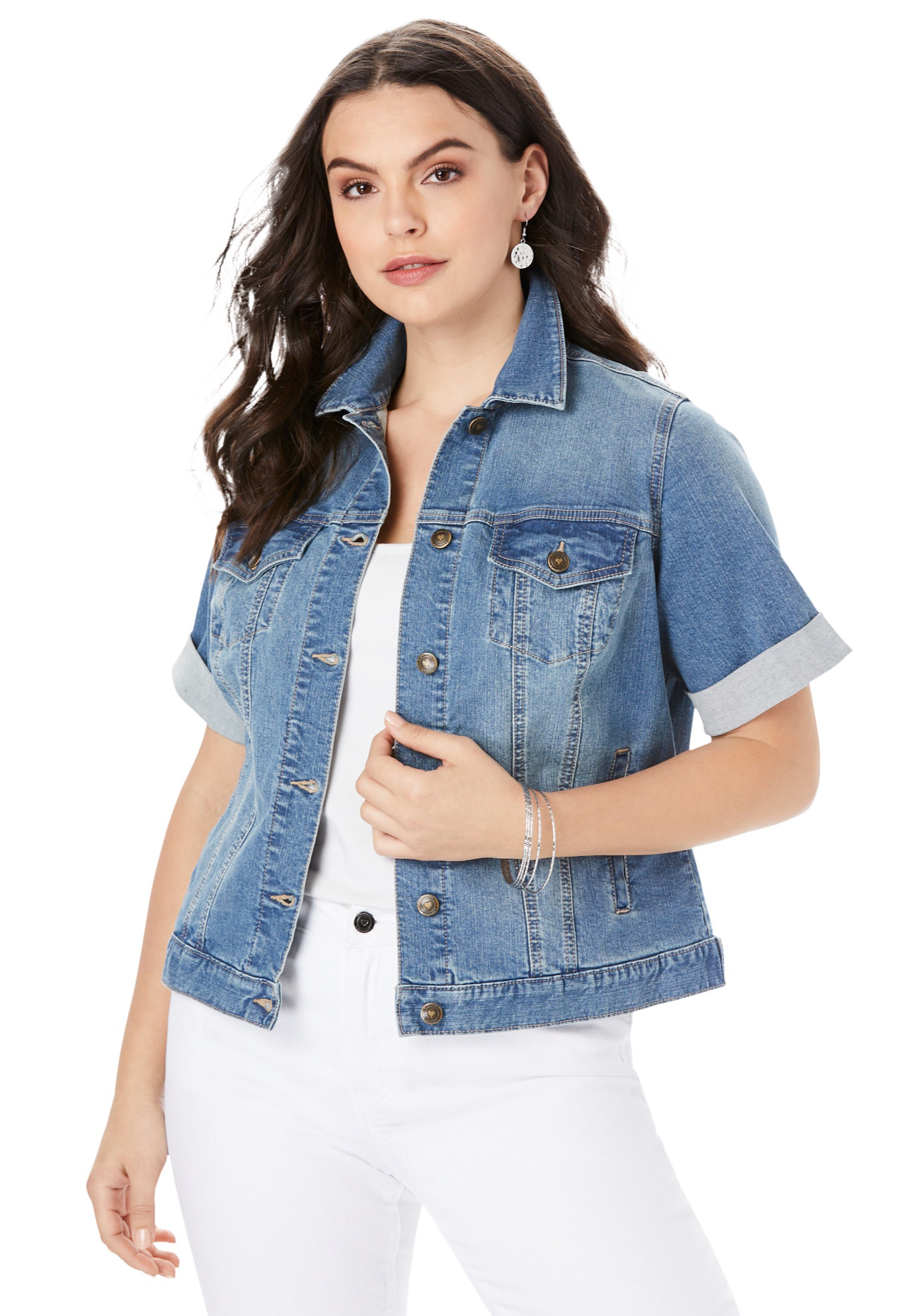 Roaman s Women s Plus Size Short Sleeve Denim Jacket EBay Roaman s Women s Plus Size Short Sleeve Denim Jacket EBay
