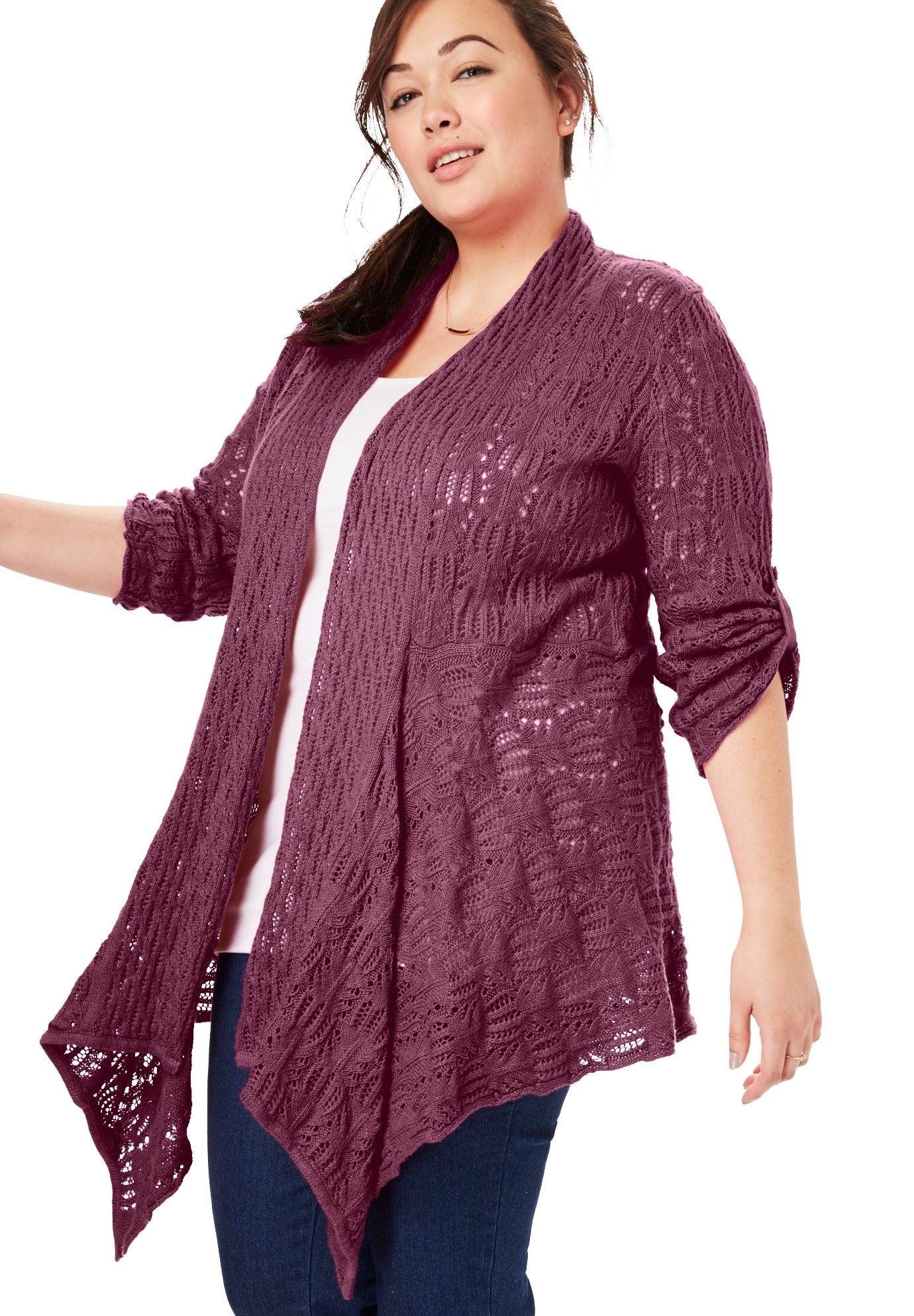 Woman Within Plus Size Open Front Pointelle Cardigan Sweater | eBay
